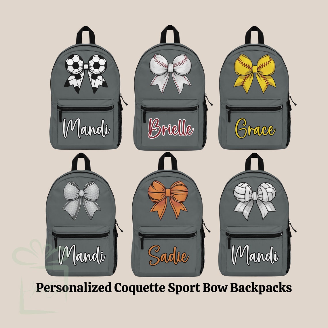 Personalized Name Coquette Bow Volleyball Sports Backpack Lunch Bag Set ...