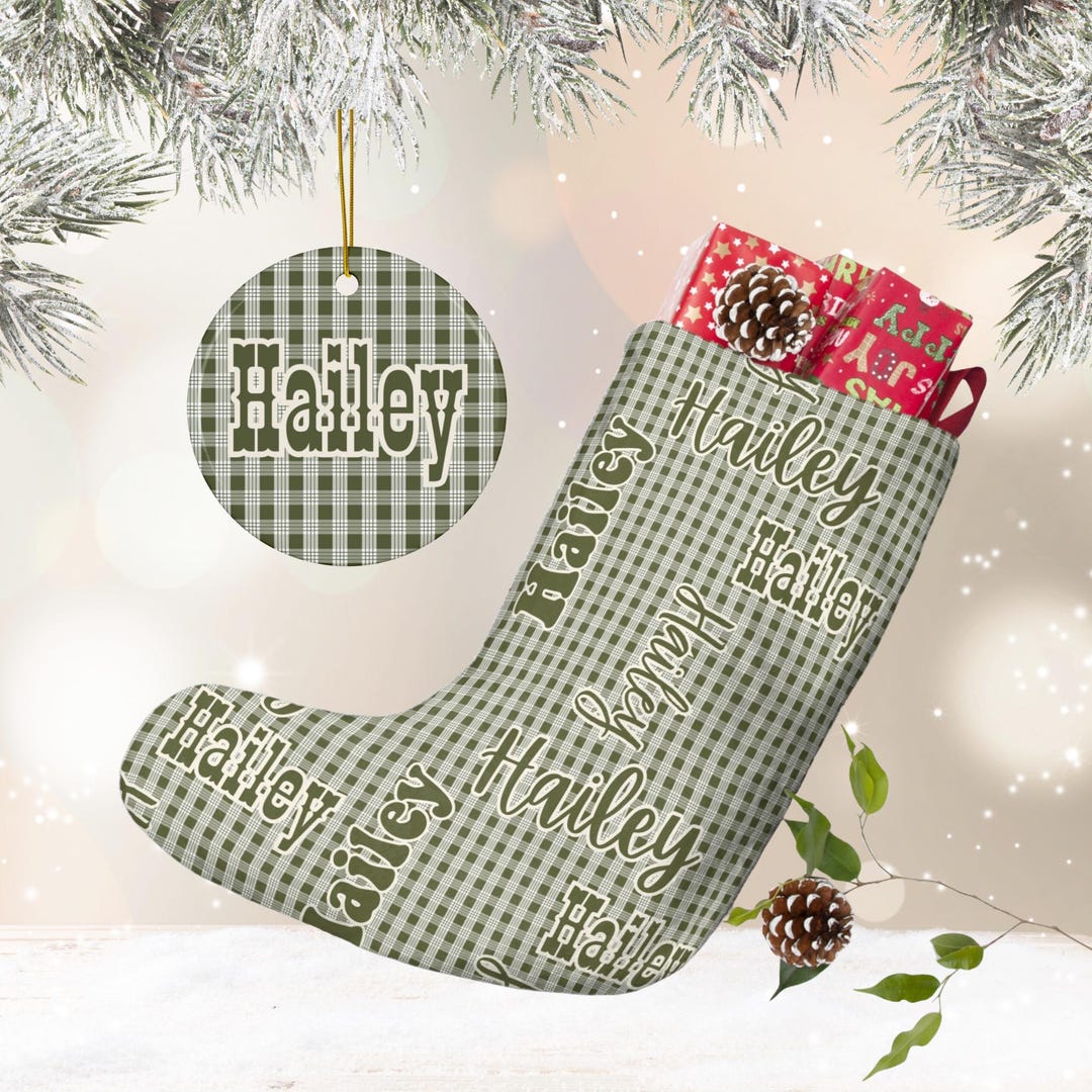 Custom Dark Green Palaka Print Christmas Stocking Gift, Large Plush ...