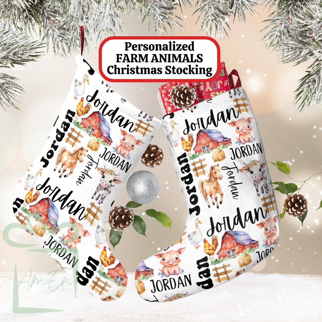 Personalized Farm Animal Christmas Stocking, Custom Children's Name ...