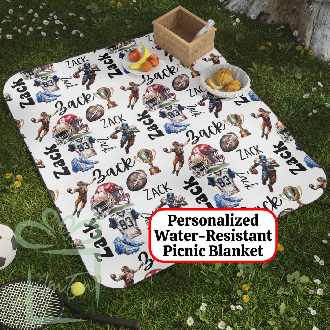Personalized Football Picnic Playmat Blanket, Custom Name Sport Ball ...