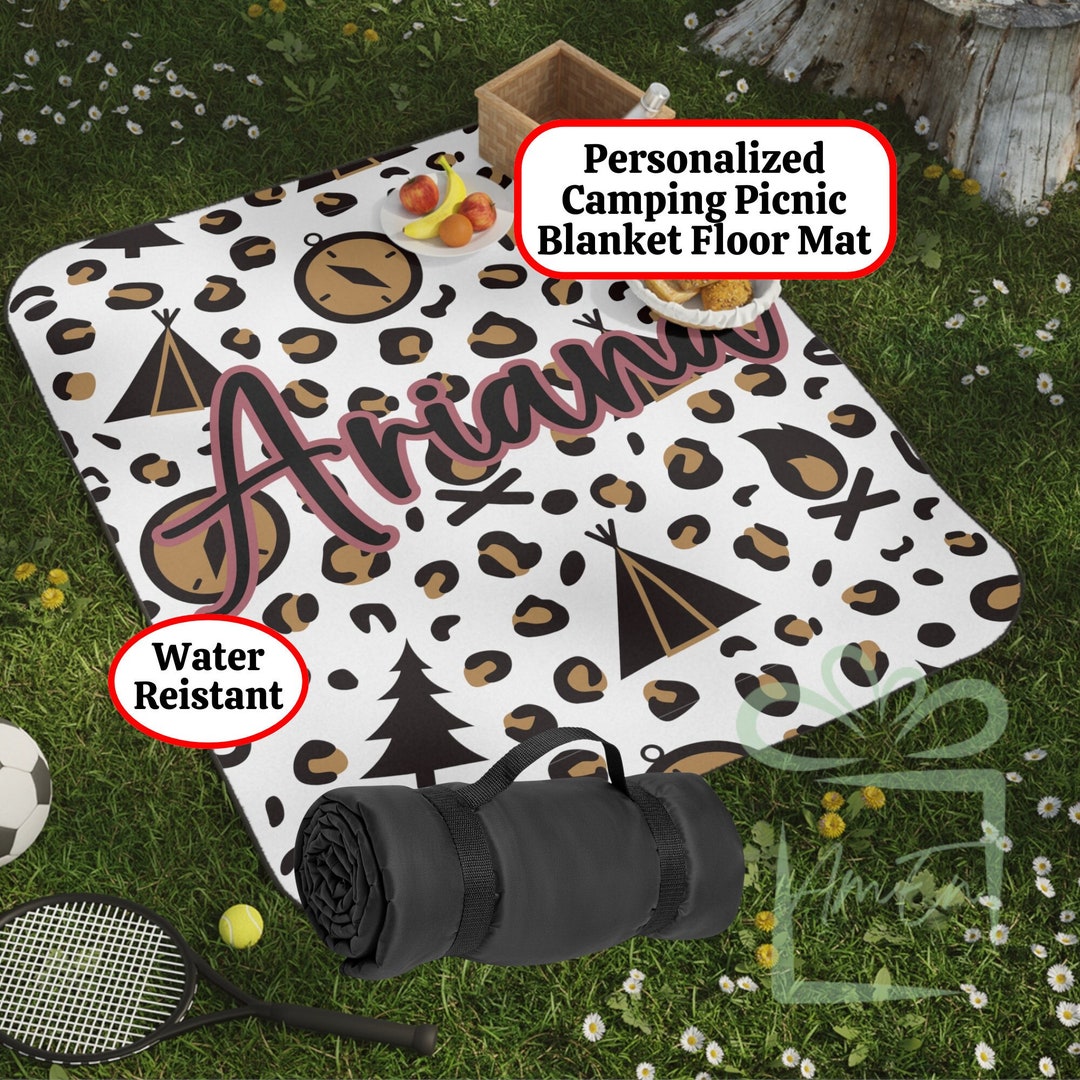 Personalized Glamping Leopard Camp Blanket, Custom Name Travel Cheetah ...