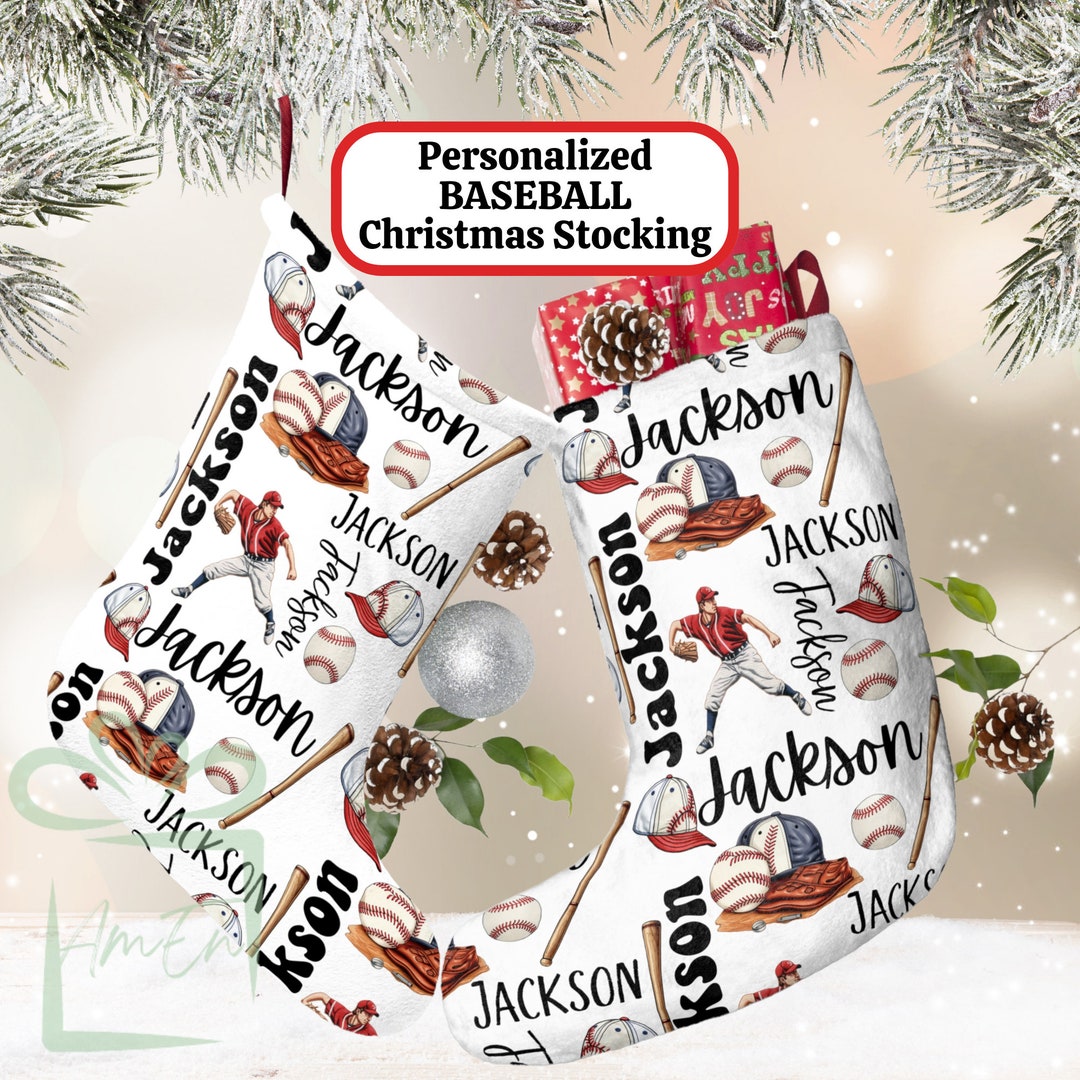 Personalized Name Baseball Large Christmas Stocking, Custom Boy Sport ...