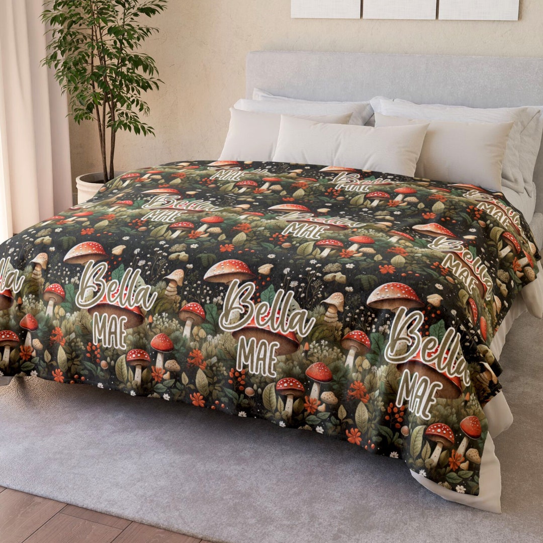Personalized Name Cottagecore Mushroom Blanket, Custom Xmas Cottage ...