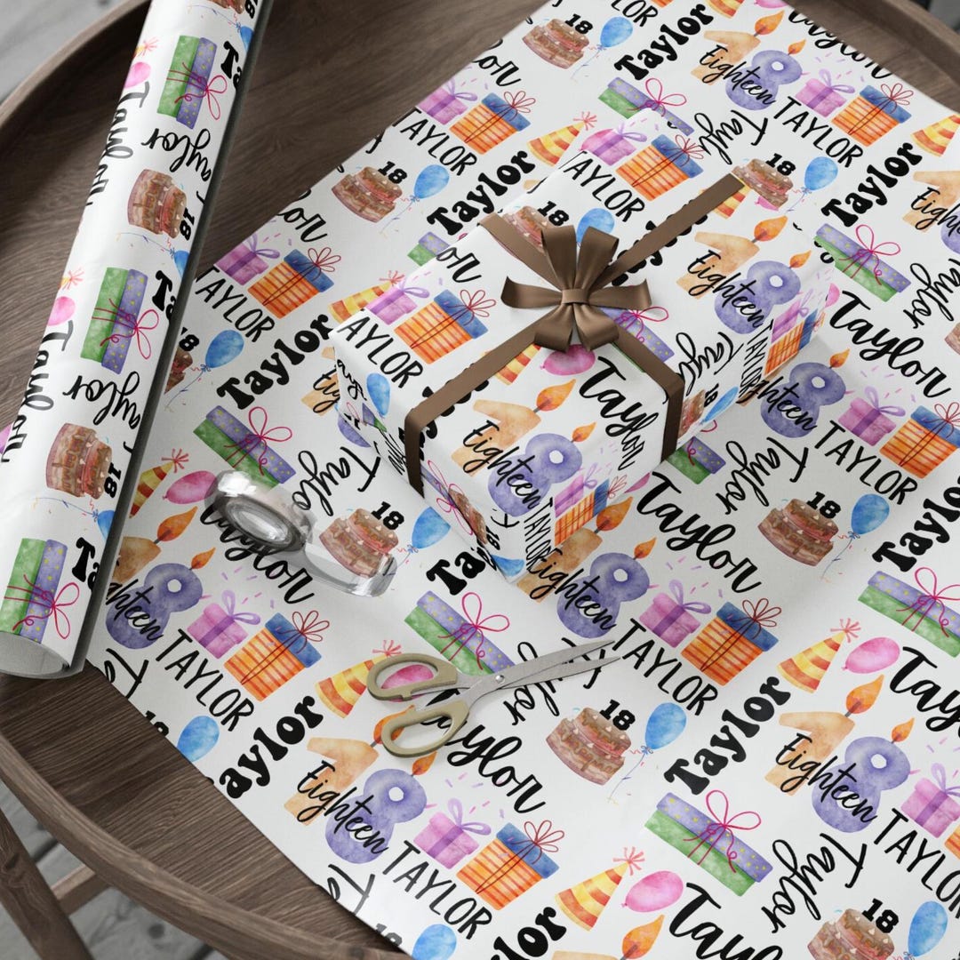 Personalized Name Eighteen Birthday Wrapping Paper Roll, Custom ...