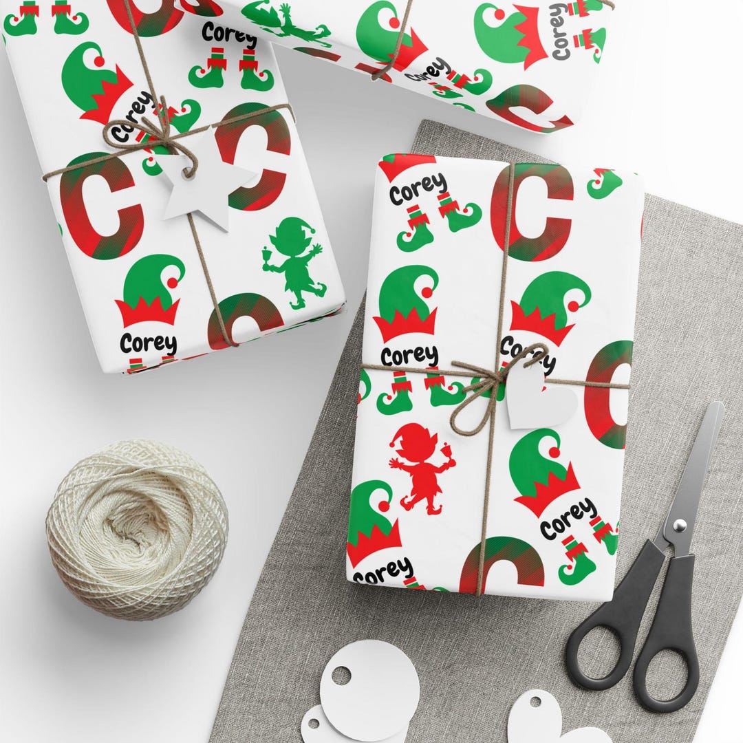 Custom Name Elf Christmas Wrapping Paper Roll, Kid's Personalized ...