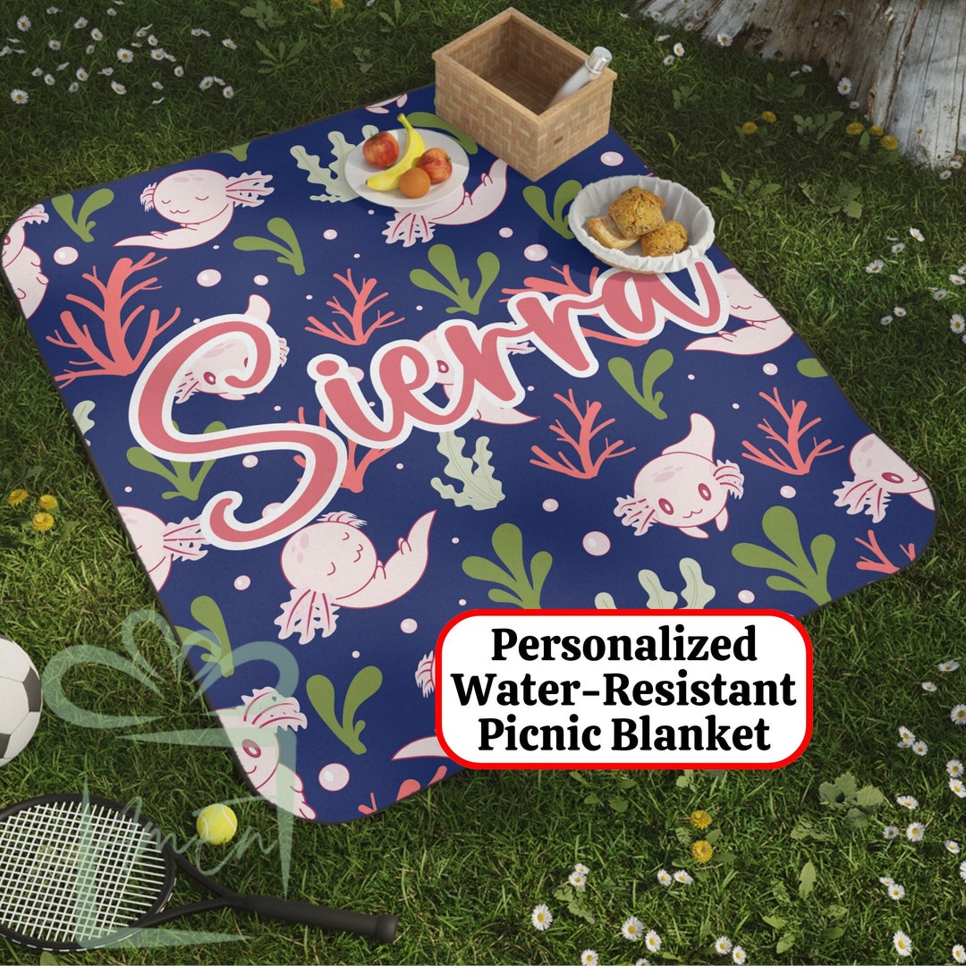 Personalized Axolotl Kawaii Picnic Playmat Blanket, Custom Name Cute ...