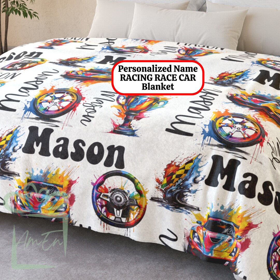 Custom Name Race Car Blanket, Personalized Xmas Racer Fleece Throw ...