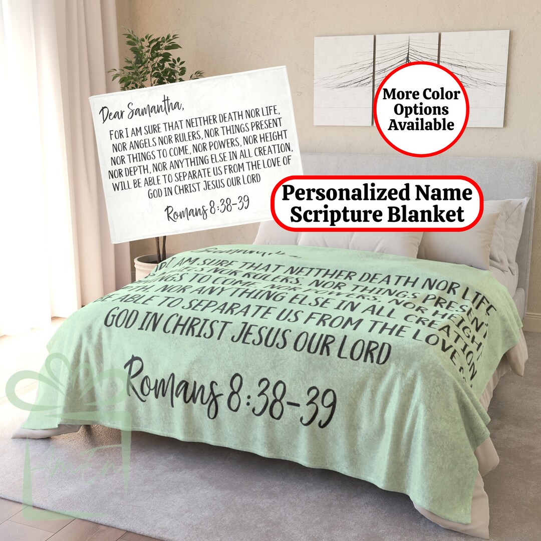 Personalized Name Scripture Blanket, Custom Christian Romans 8:38-39 ...