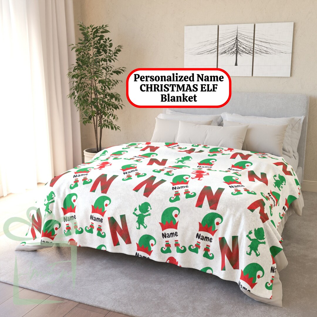 Personalized Name Elf Christmas Blanket, Custom Elves Xmas Minky Fleece ...