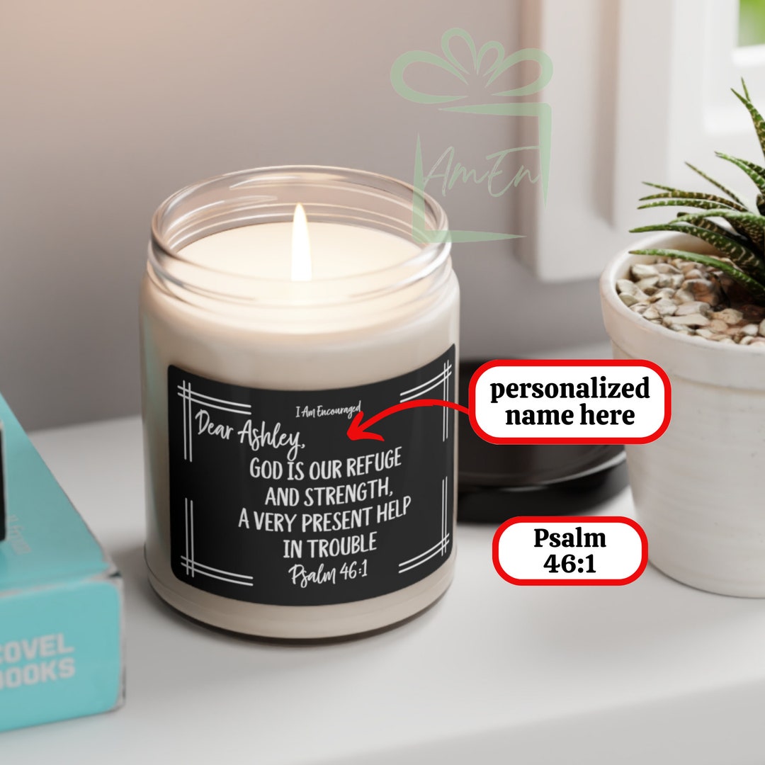 Personalized Bible Verse Candle, Psalm 46:1 Custom Christian Scripture ...