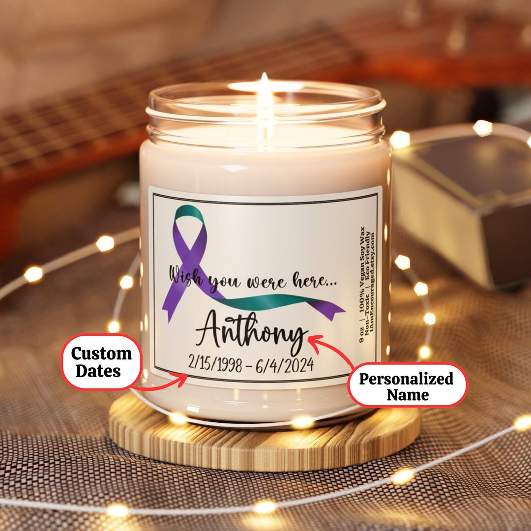 Personalized Name Suicide Awareness Memorial Candle, Purple & Teal ...