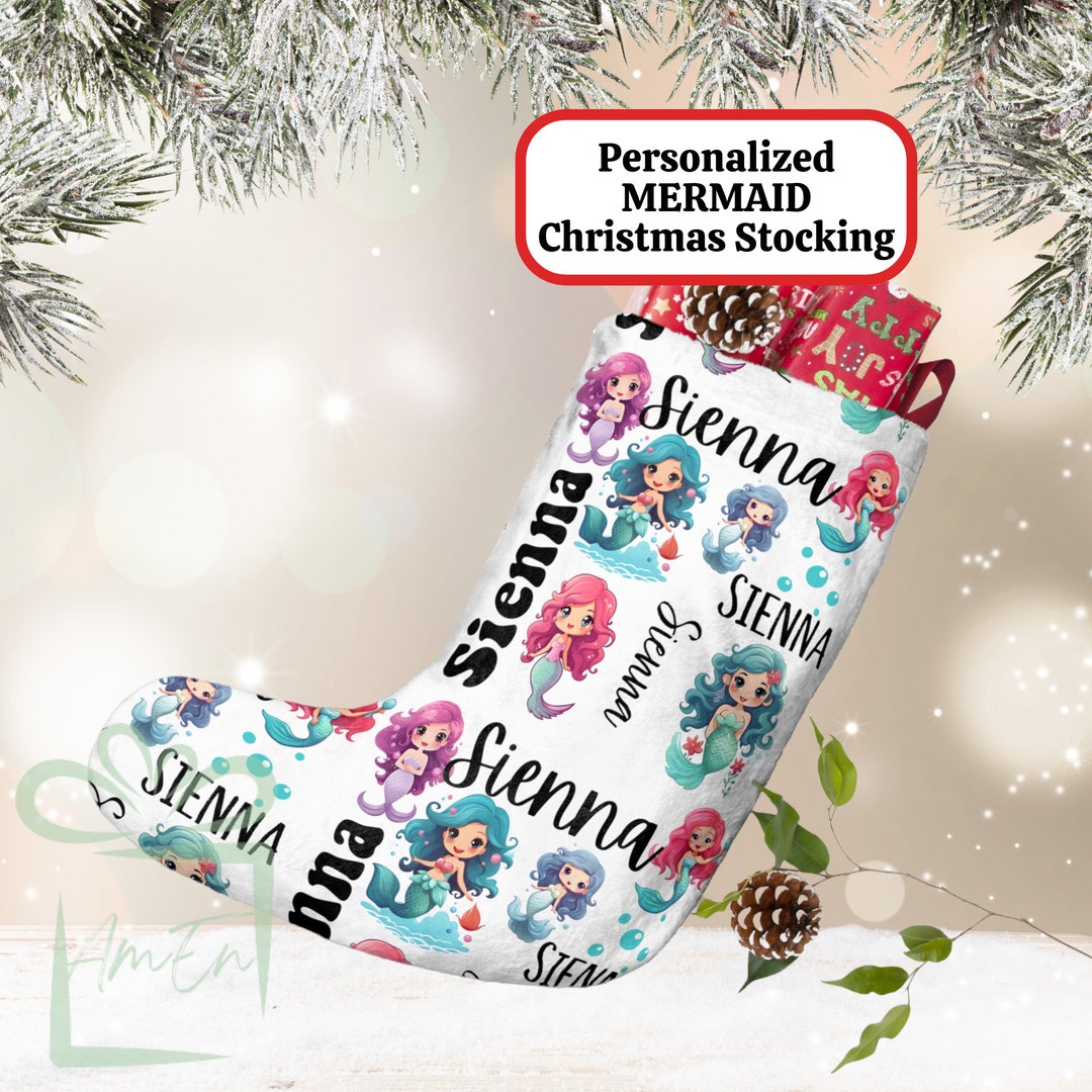 Personalized Mermaid Girly Christmas Stocking, Custom Children's Name ...