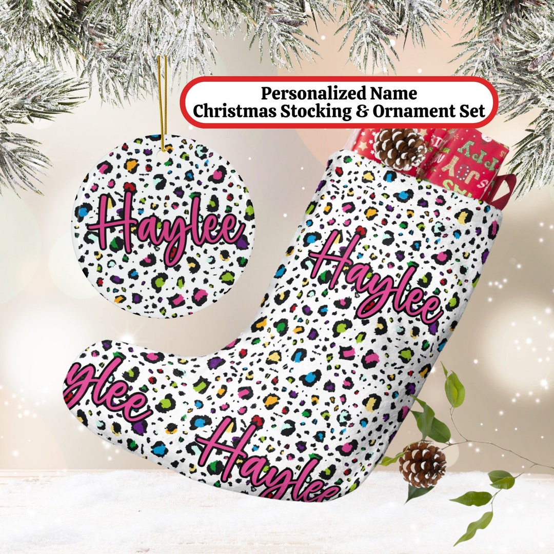 Personalized Colorful Leopard Animal Print Christmas Stocking, Custom ...