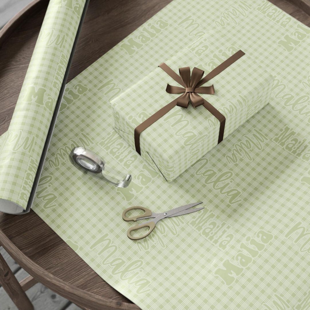 Personalized Name Green Palaka Print Pattern Wrapping Paper Roll ...