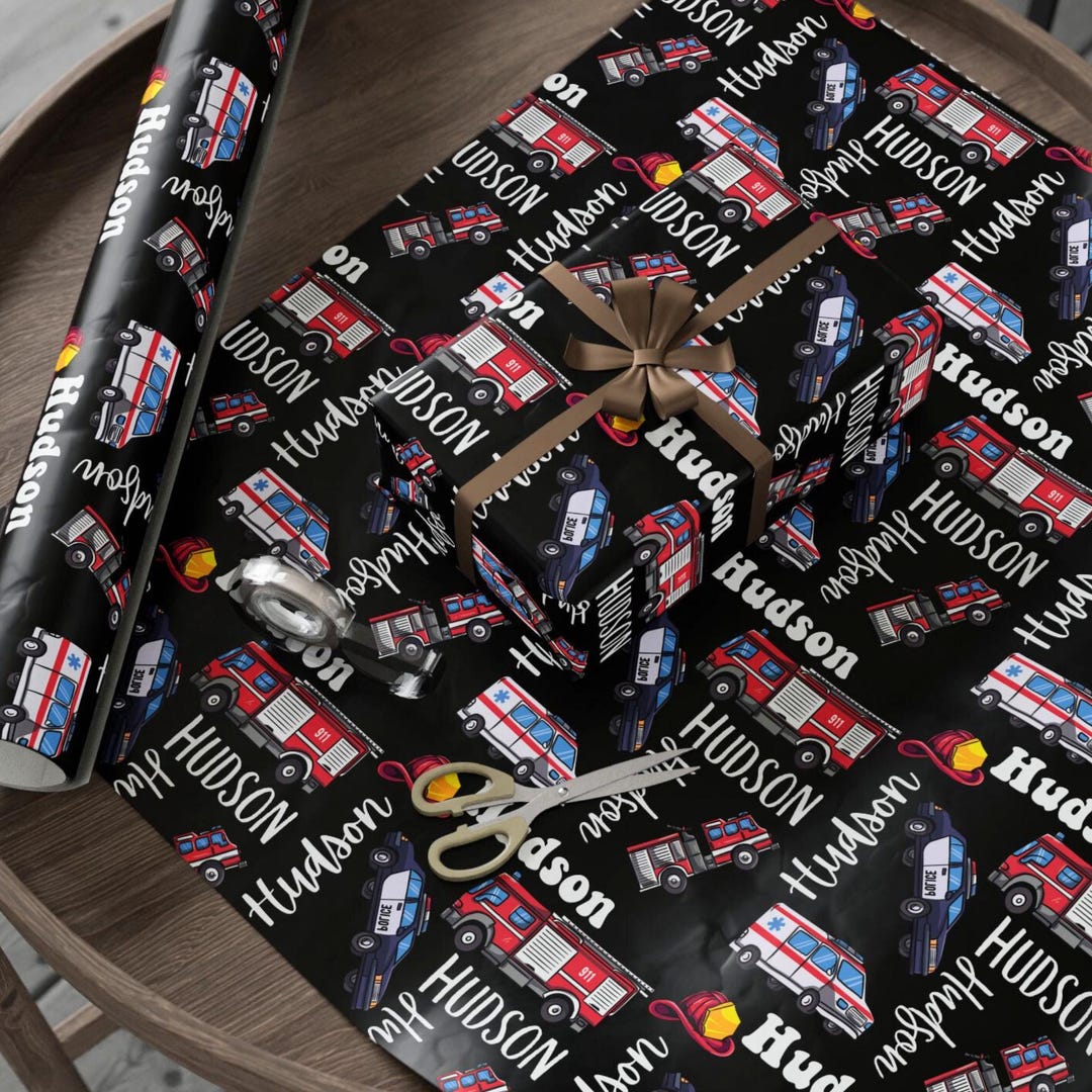 Custom Emergency Vehicles Wrapping Paper Roll, Personalized Name ...