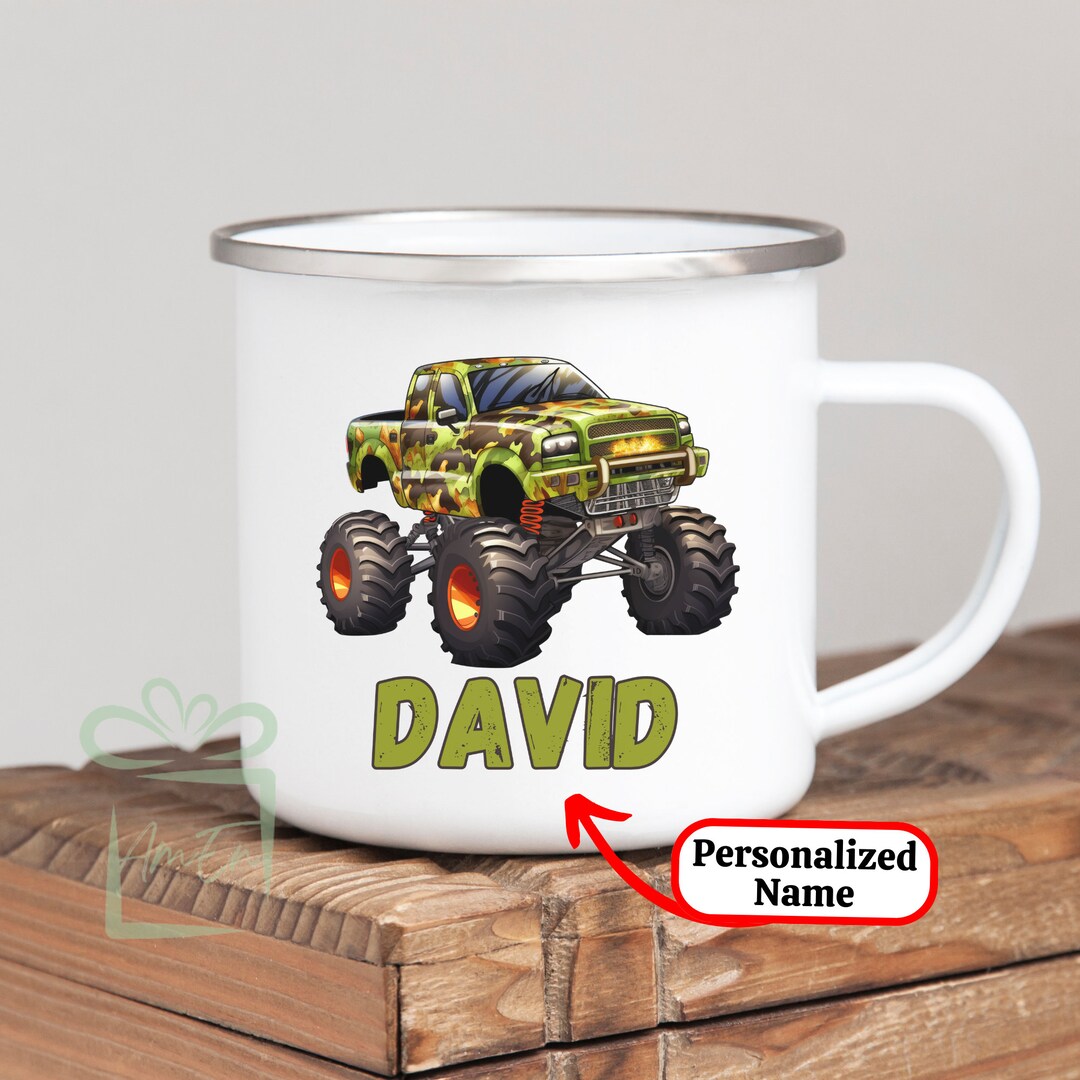 Custom Camo Monster Truck Kids Hot Cocoa Mug Gift, Child Xmas Stocking ...