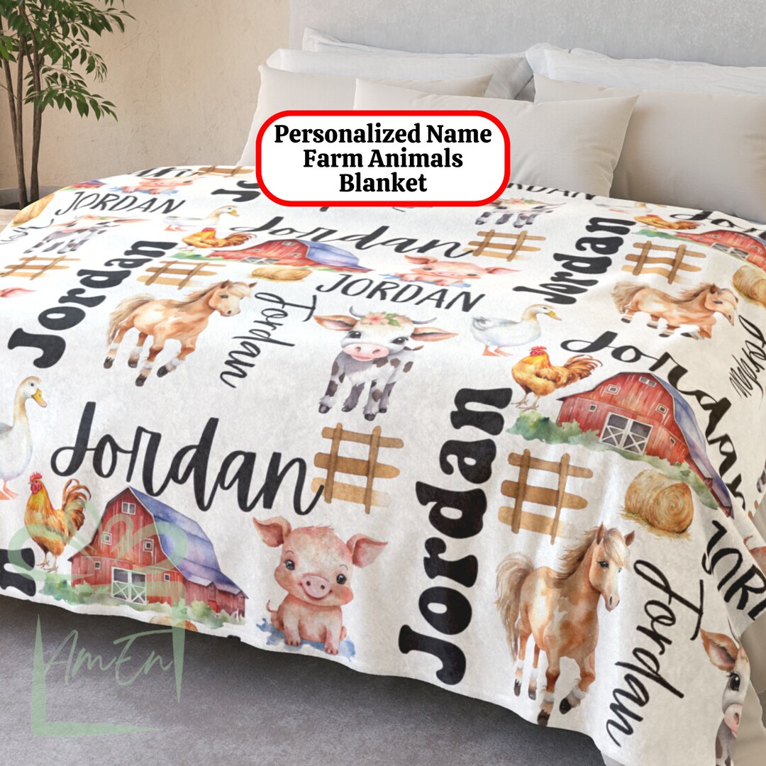 Custom Farm Animals Blanket, Personalized Barn Farming Xmas Minky ...