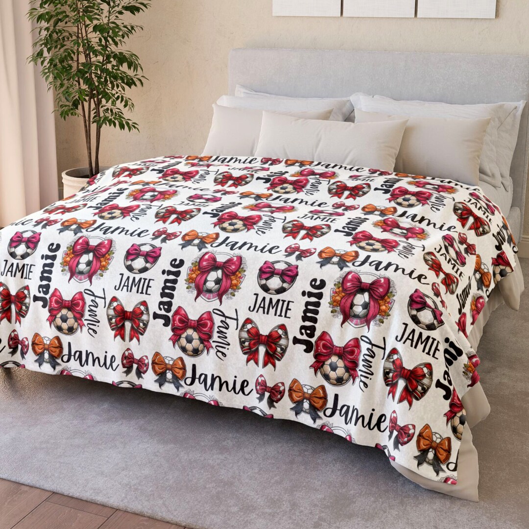 Personalized Name Coquette Bow Soccer Blanket Gift Custom Sport Girl ...