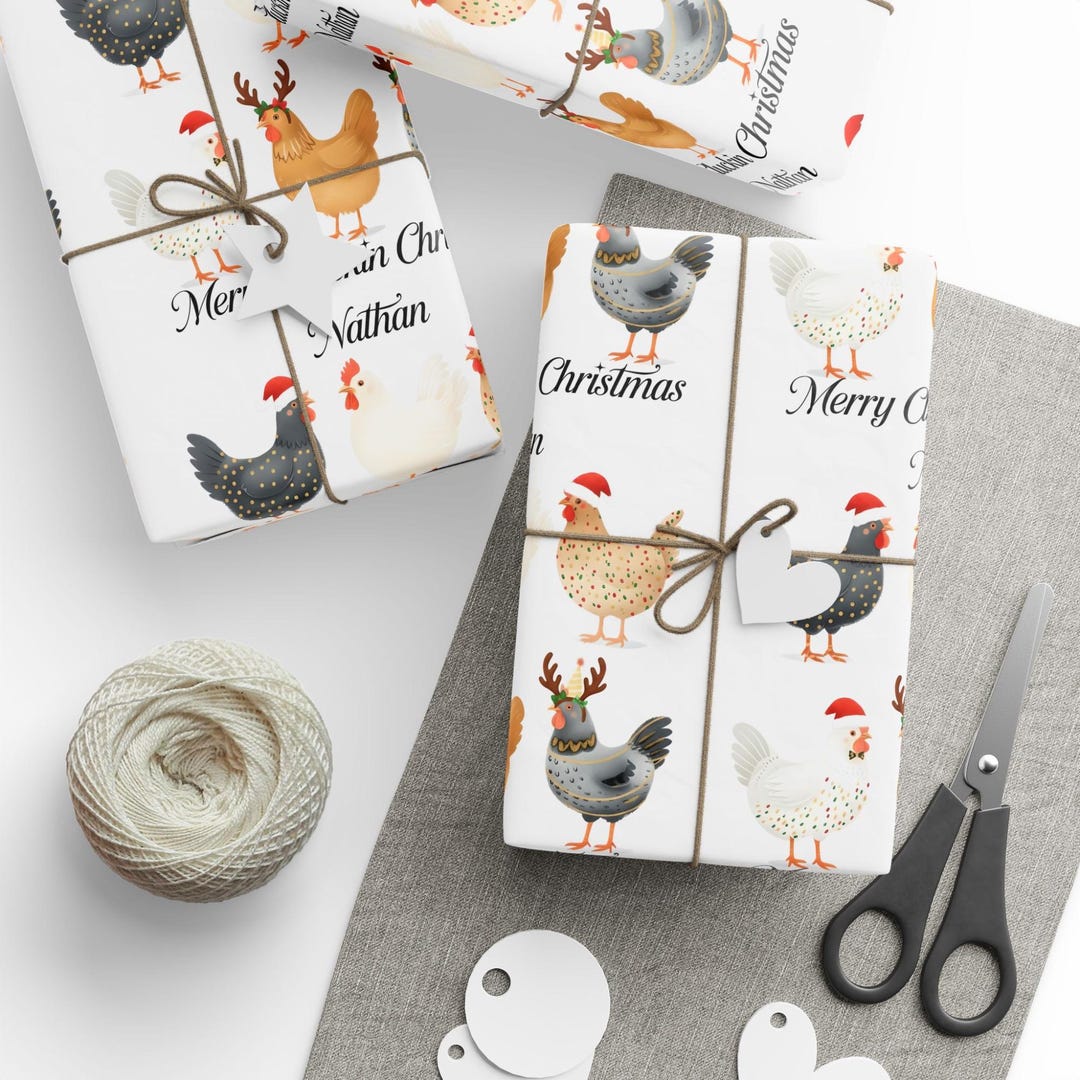 Custom Name Christmas Chicken Wrapping Paper Roll, Personalized Country ...