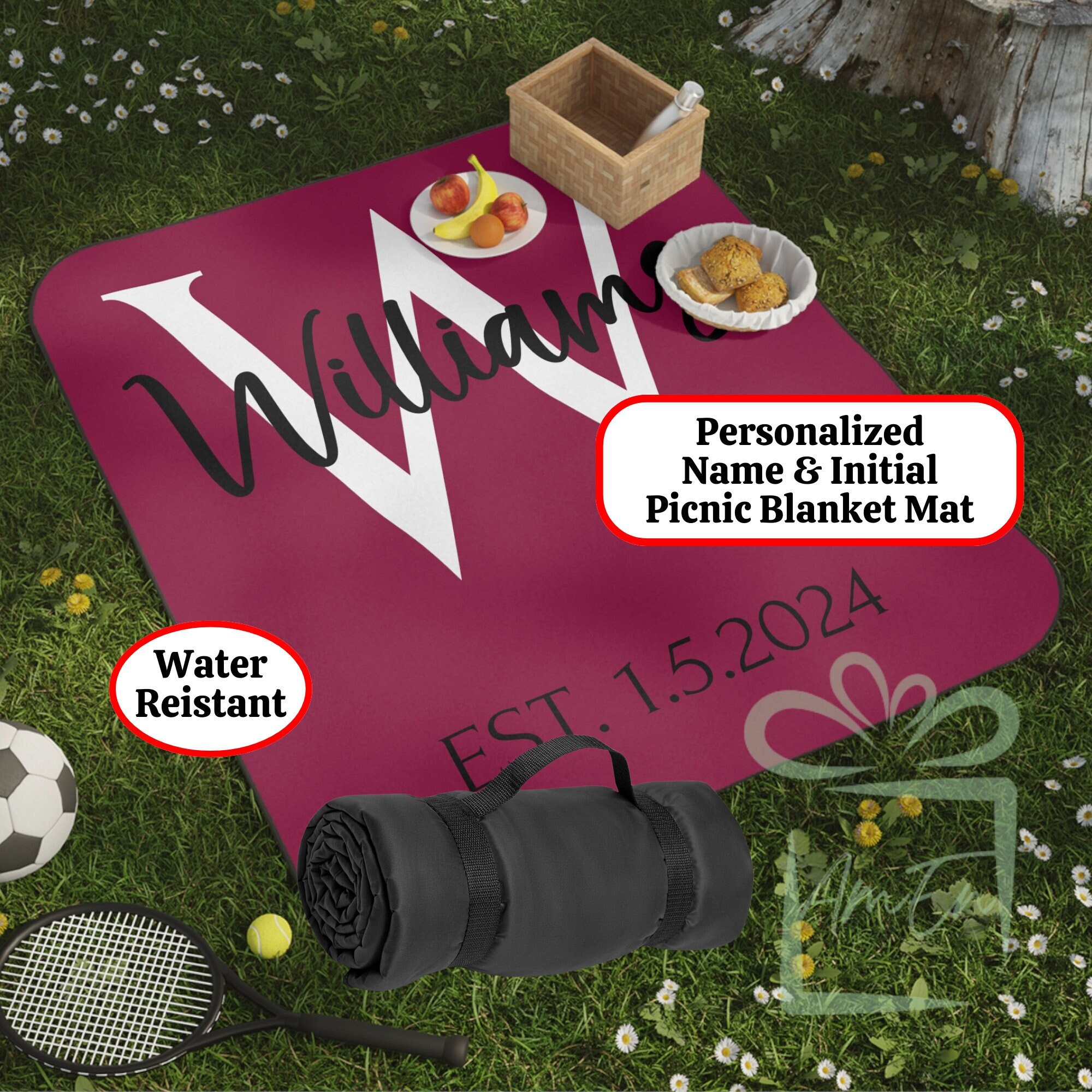 Personalized Name Initial Picnic Blanket Mat Custom Housewarming Family Gift Water Resistant Outdoor Beach Rug Anniversary Couple Present Etsy Ireland