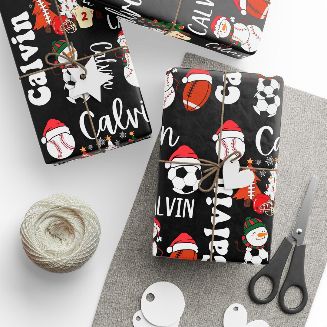 Custom Name Sports Christmas Wrapping Paper Roll, Personalized Sporty ...