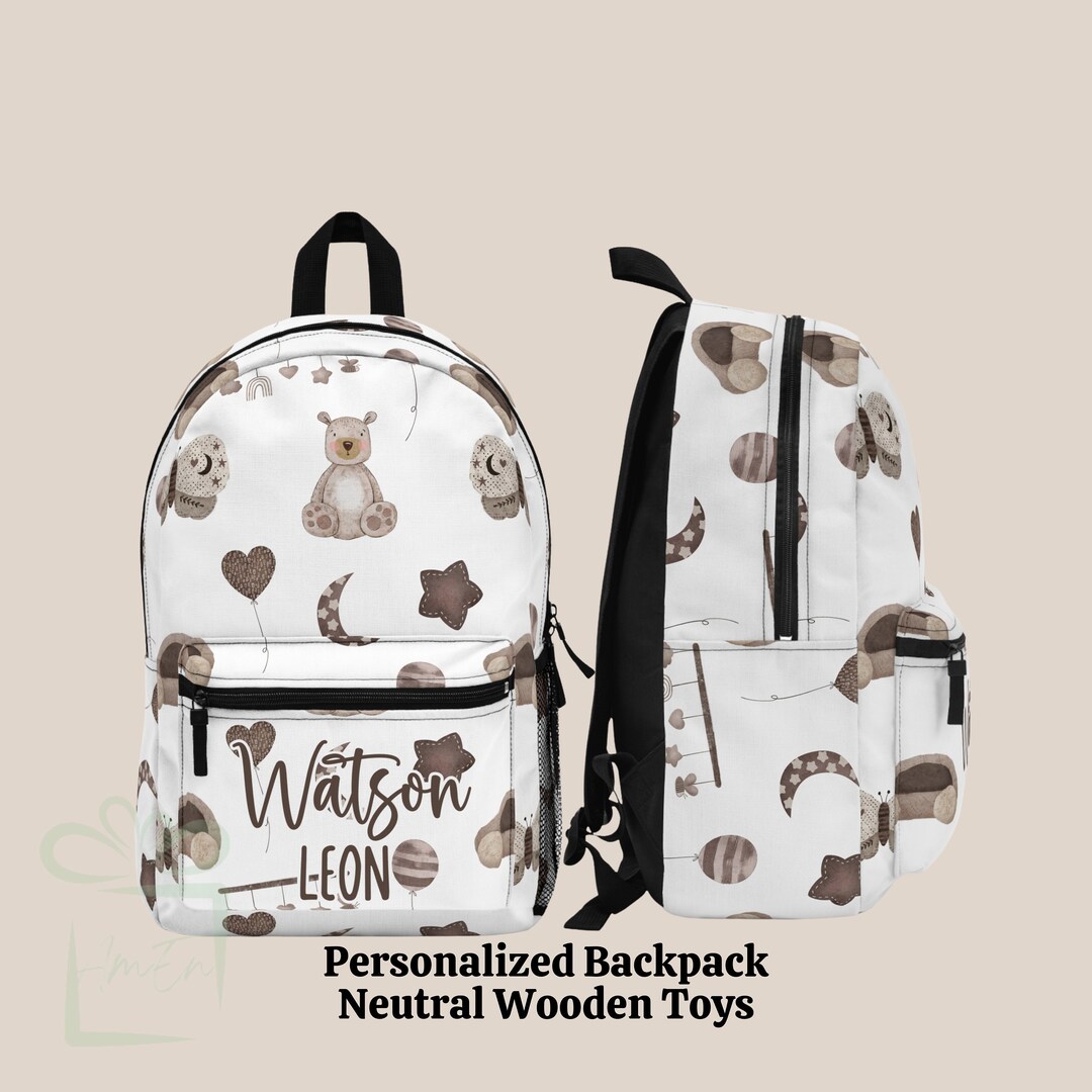 Personalized Cute Wooden Toys Backpack Set, Teddy Bear Back to School ...