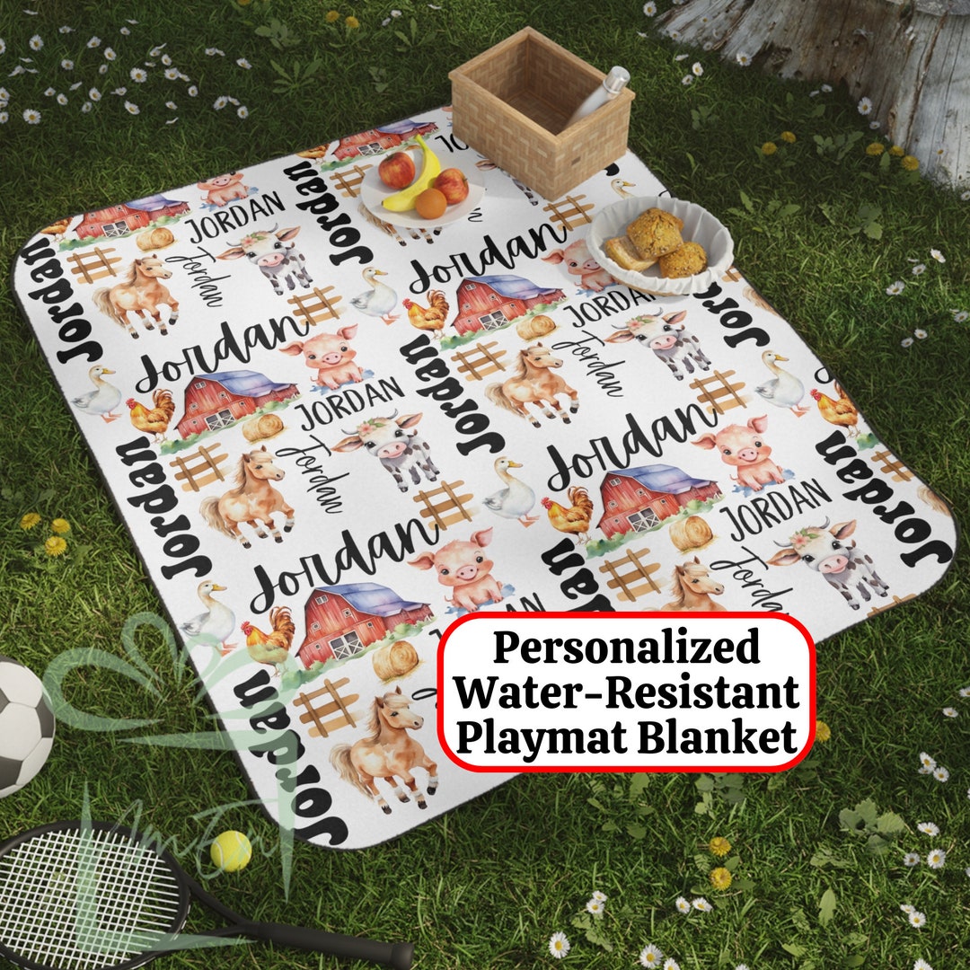 Personalized Farm Animal Picnic Playmat Blanket, Custom Name Horse ...