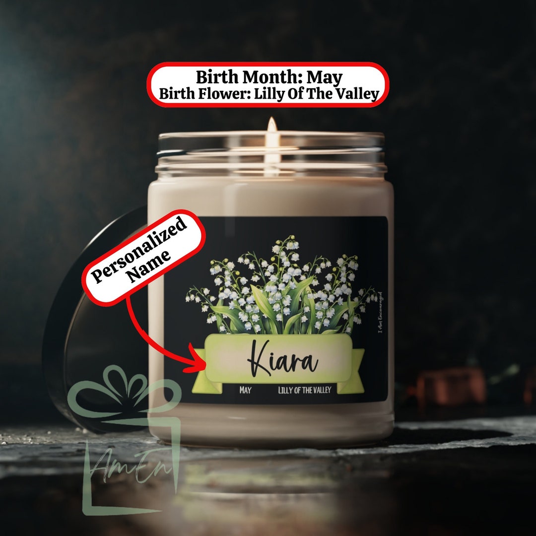 May Personalized Birth Month Candle, Floral Birth Flower Lilly of the ...