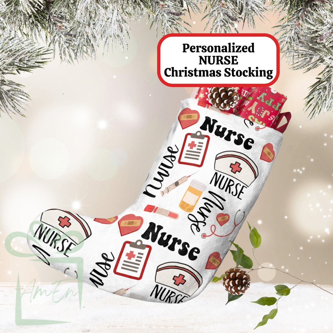 Custom Retro Nurse Christmas Stocking, Personalized Name RN Registered ...