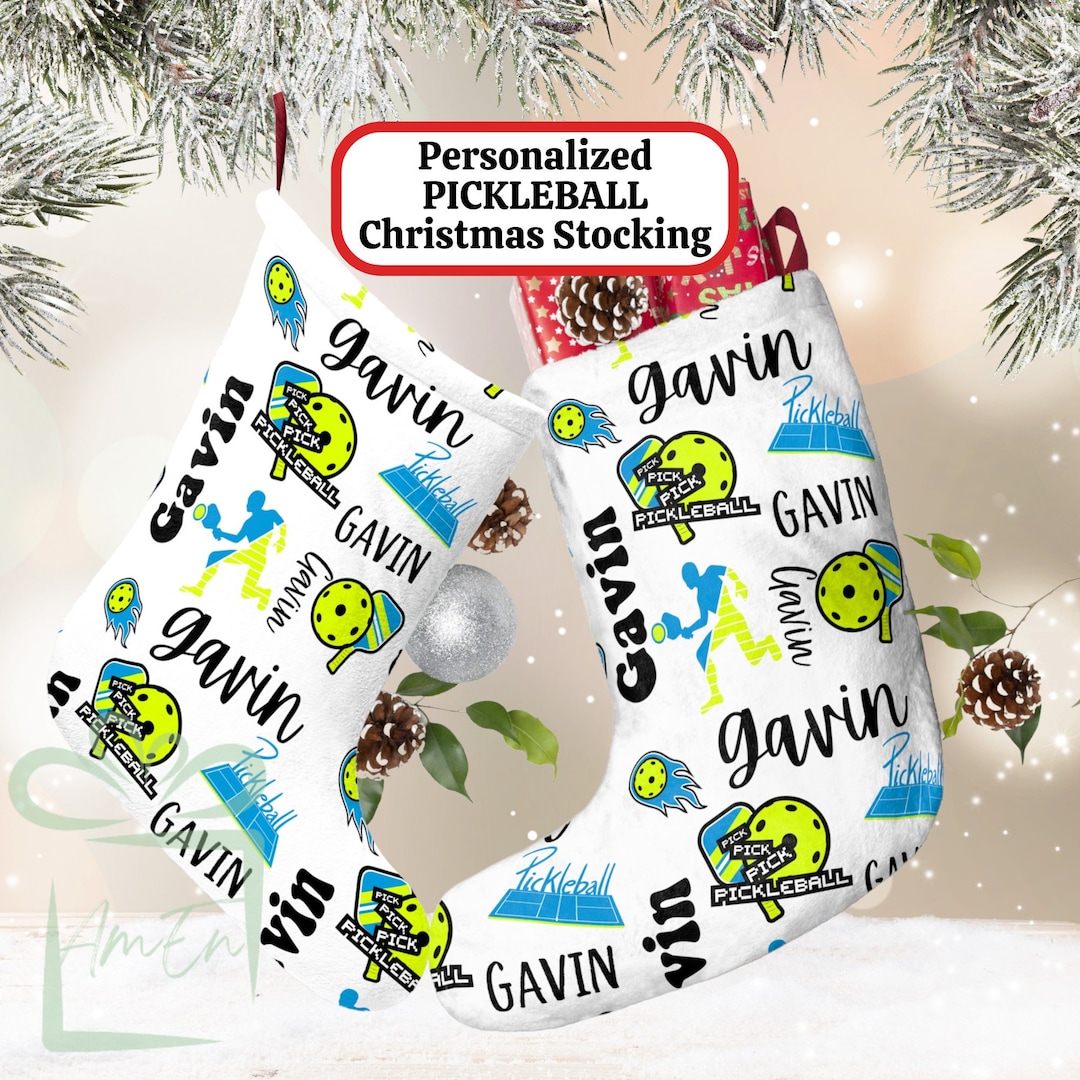 Personalized Name Pickleball Christmas Stocking, Custom Pickle Ball ...