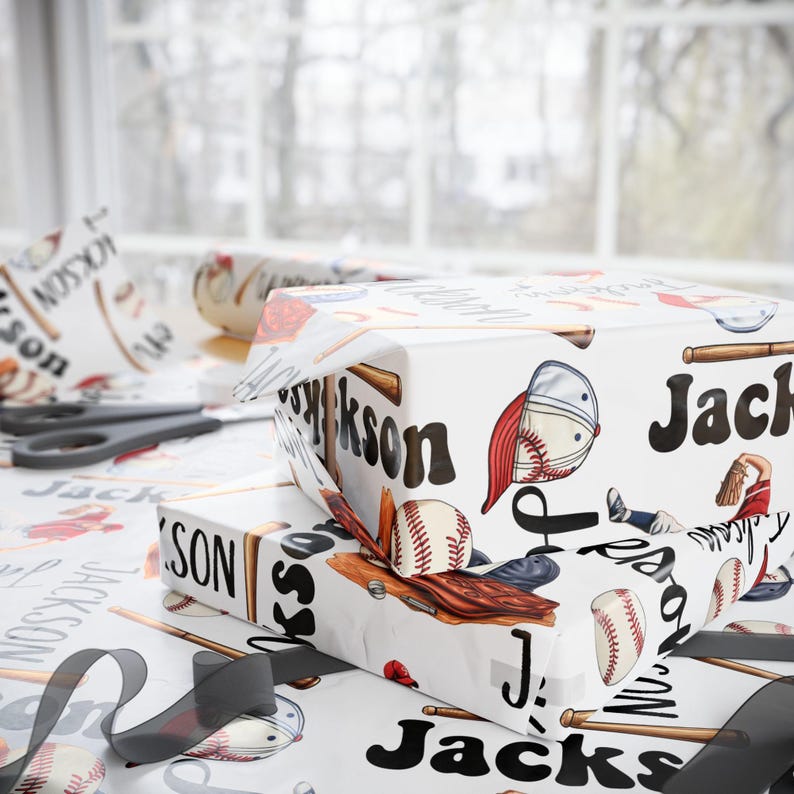 Personalized Name Baseball Sport Wrapping Paper Roll, Custom Sporty ...