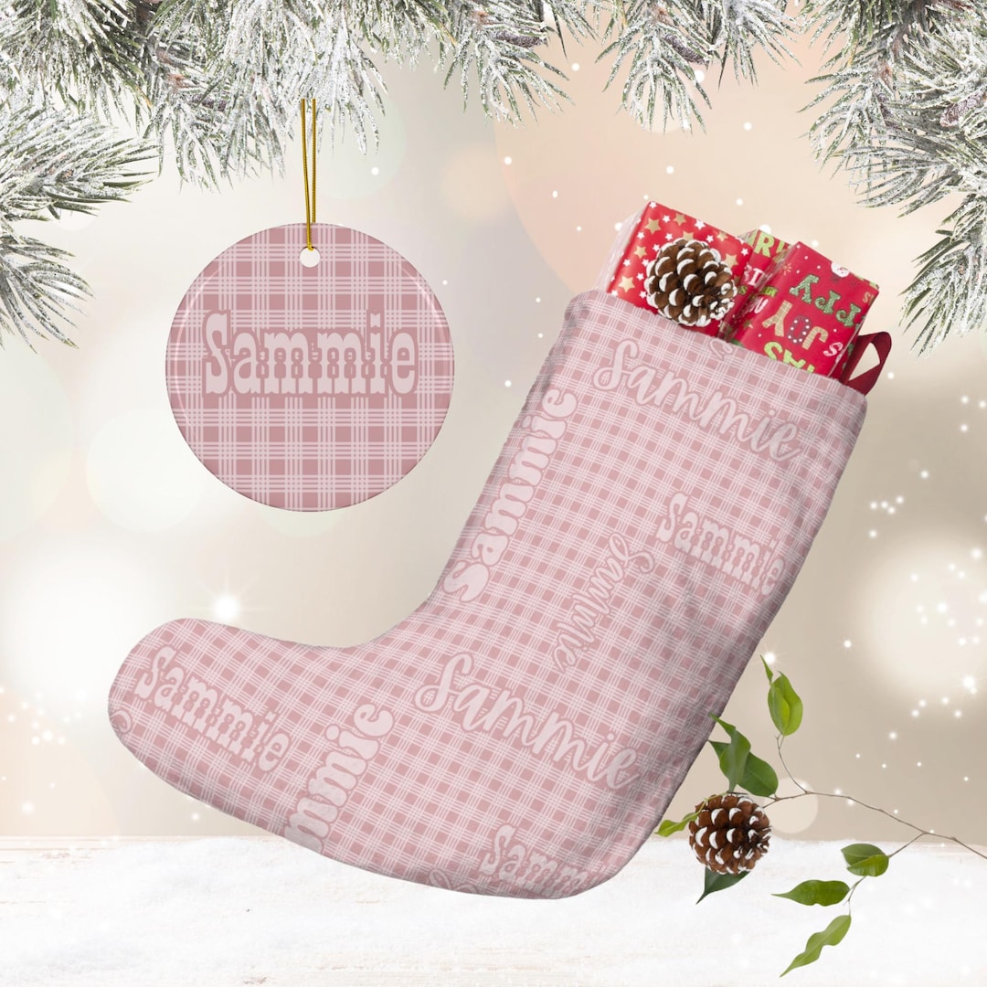 Custom Pink Palaka Print Christmas Stocking Gift, Large Plush Hawaiian ...