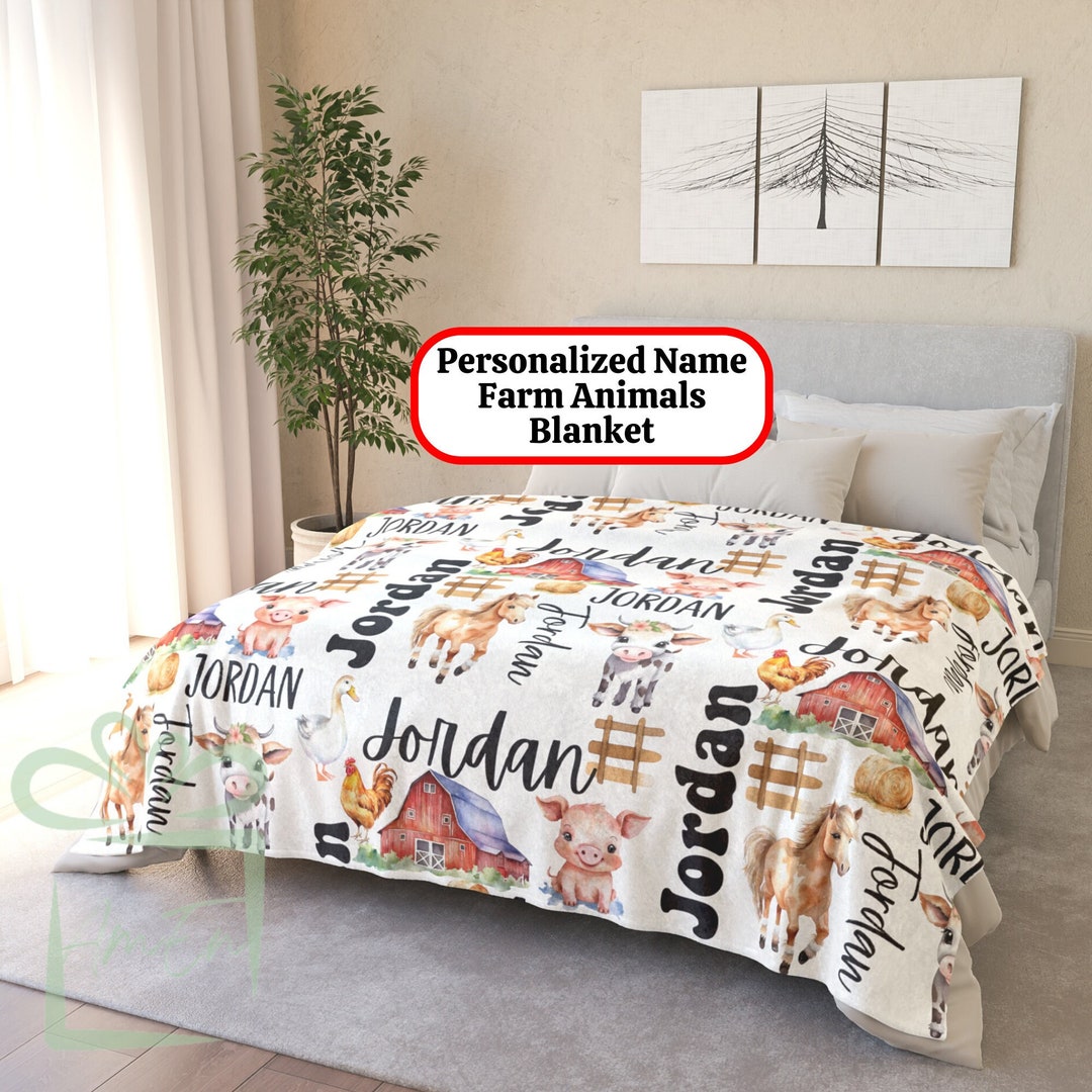 Personalized Farm Animals Blanket, Custom Barn Farming Xmas Minky ...