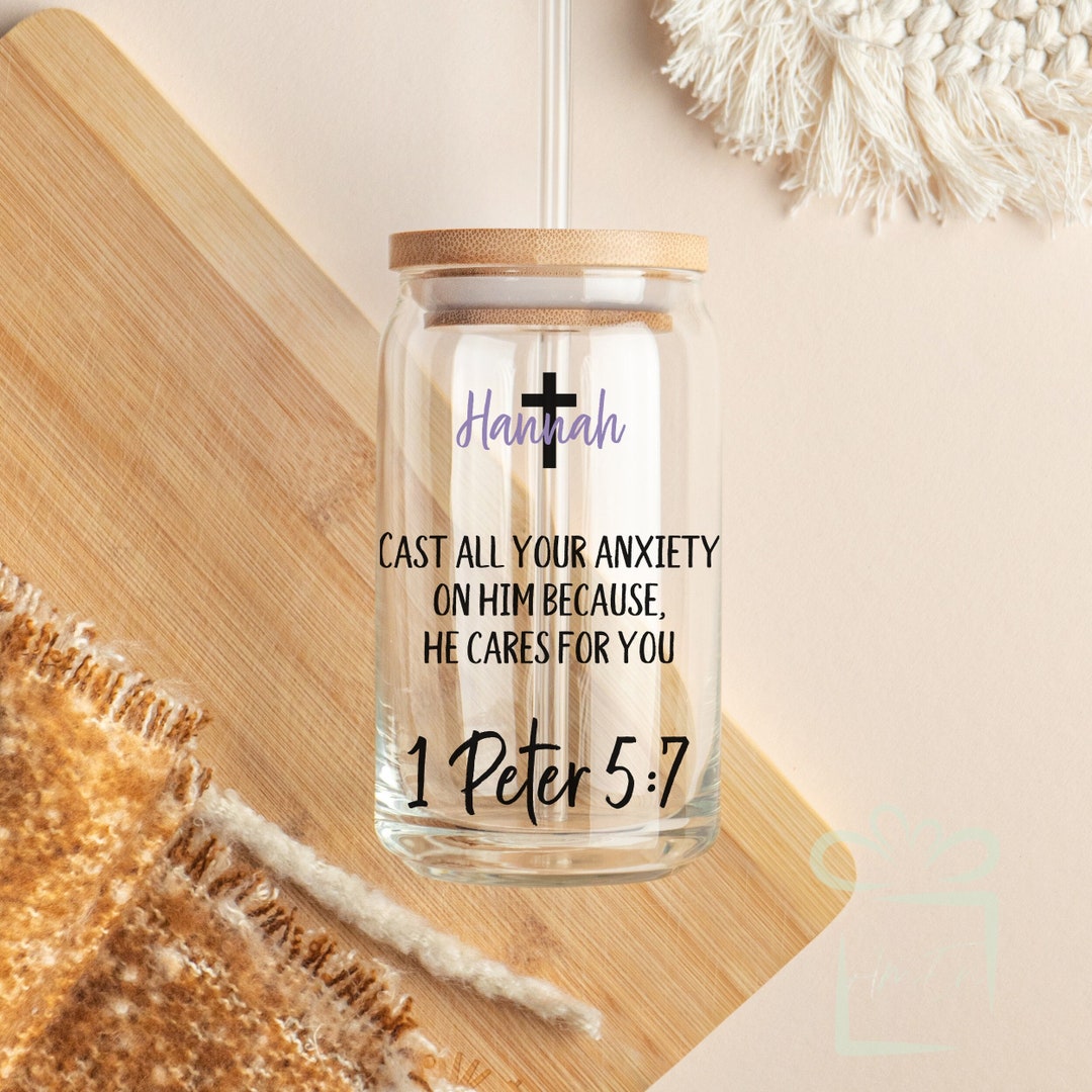 Personalized Bible Verse Glass Cup With Lid and Straw Gift, Custom 1 ...
