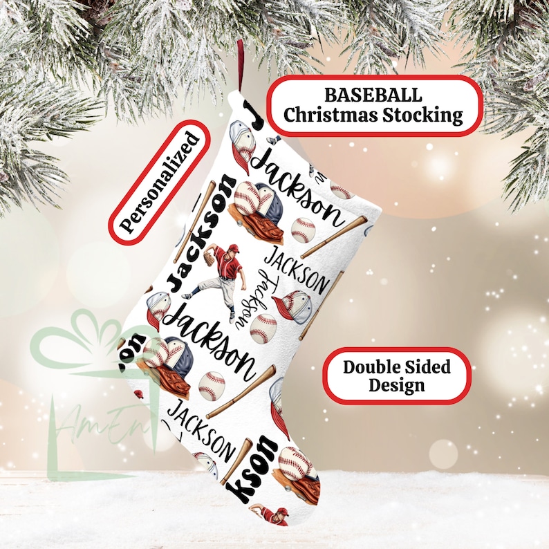 Personalized Name Baseball Large Christmas Stocking, Custom Boy Sport ...