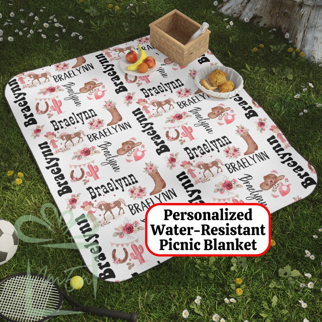 Personalized Boho Cowgirl Picnic Playmat Blanket, Custom Name Country ...