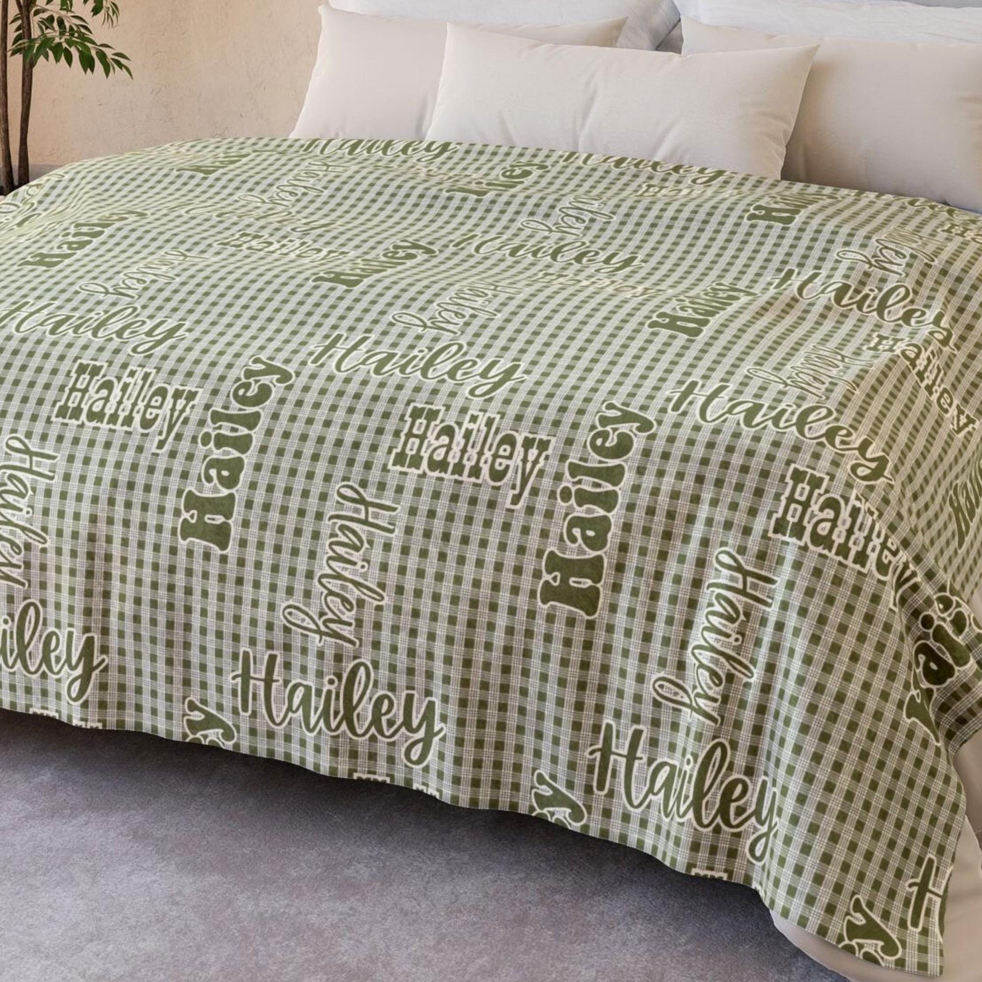 Custom Dark Green Palaka Blanket Gift, Personalized Name Hawaiian ...