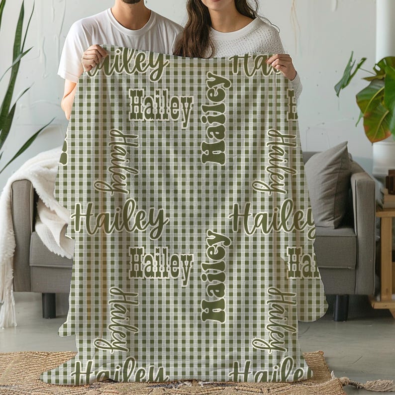 Custom Dark Green Palaka Blanket Gift, Personalized Name Hawaiian ...