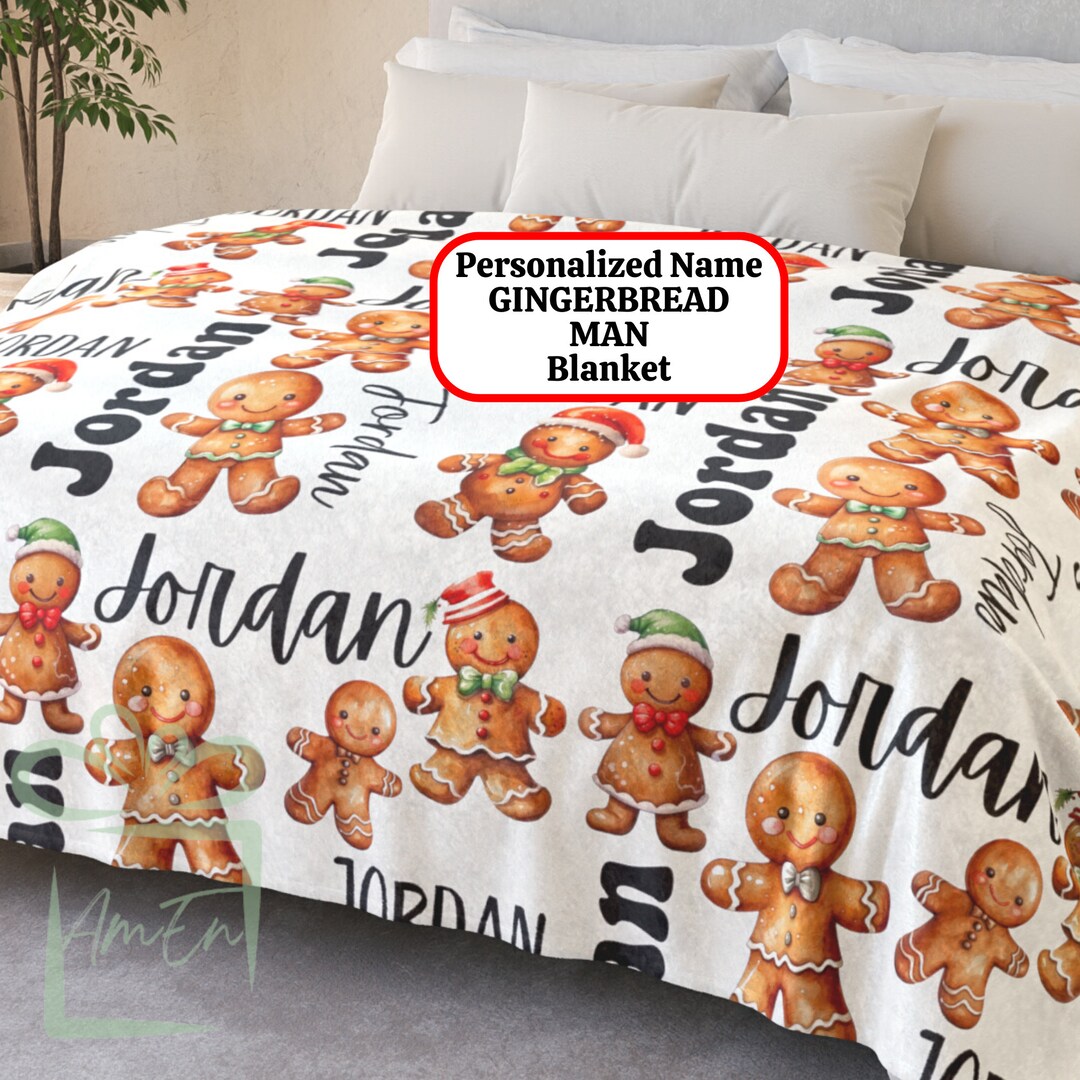 Personalized Name Gingerbread Man Blanket, Custom Xmas Minky Fleece ...