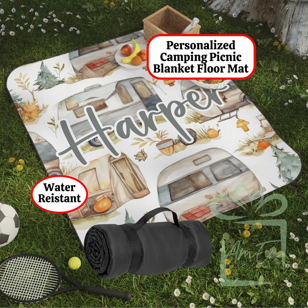 Personalized Campervan Camping Blanket, Custom Name Campsite Camp Gift ...