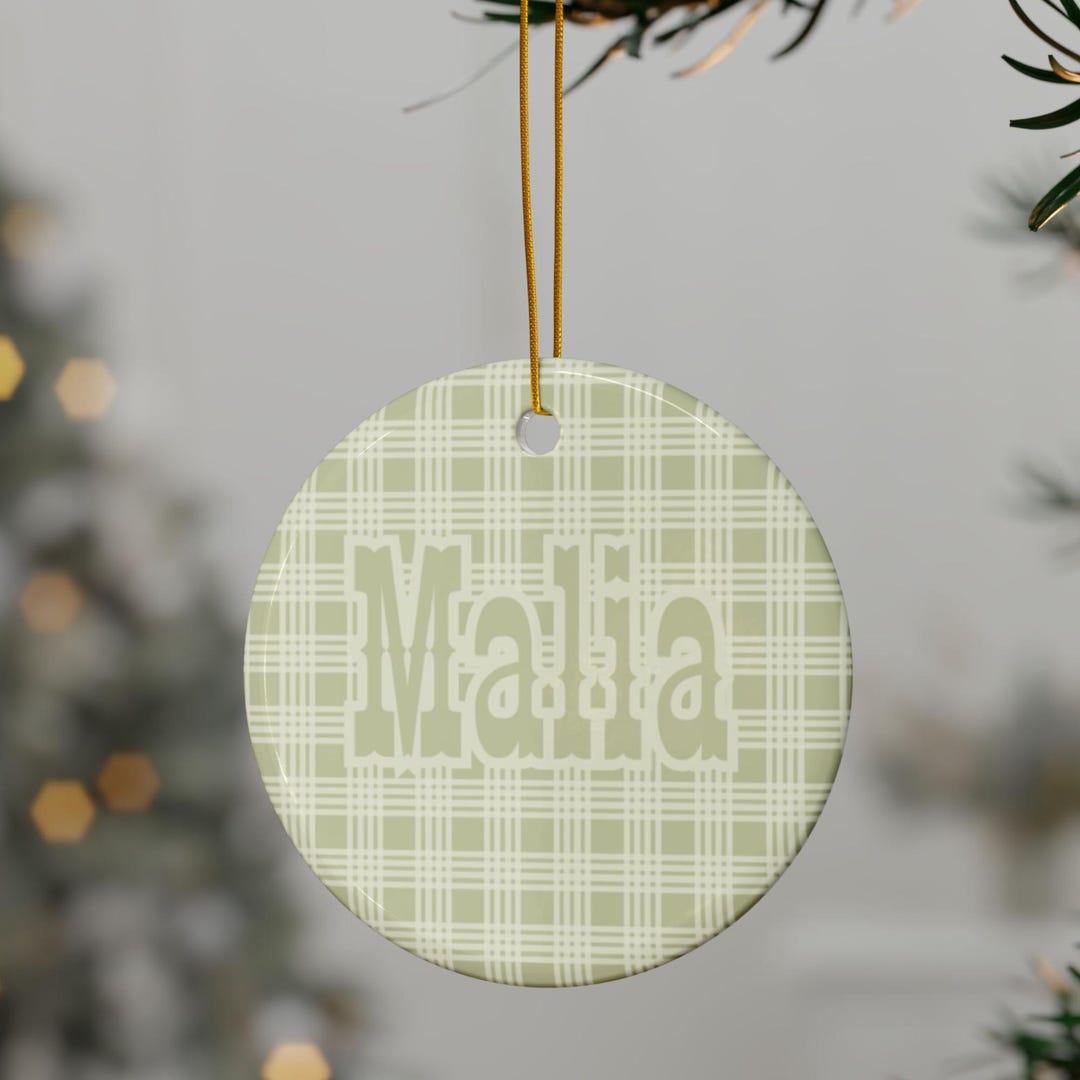 Personalized Sage Green Palaka Print Christmas Ornament Gift, Large ...