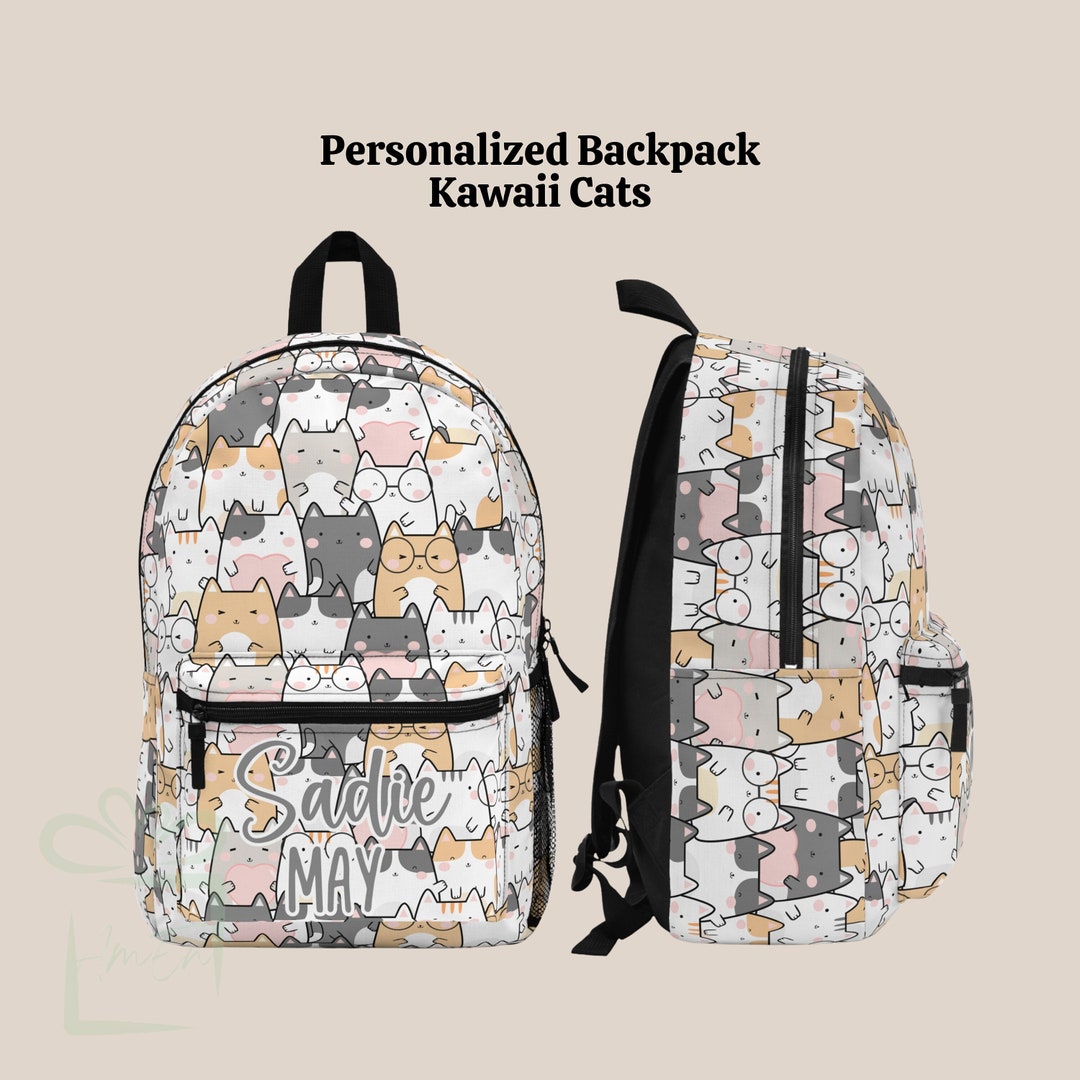 Personalized Cute Cat Backpack Set, Kawaii Kitty Back to School Lunch ...