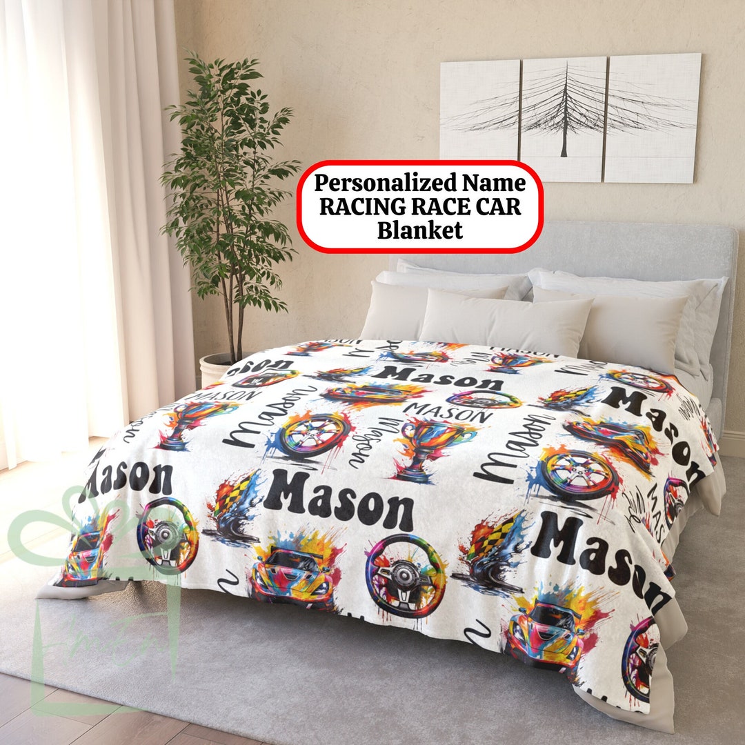 Personalized Name Race Car Blanket, Custom Xmas Racer Fleece Throw ...