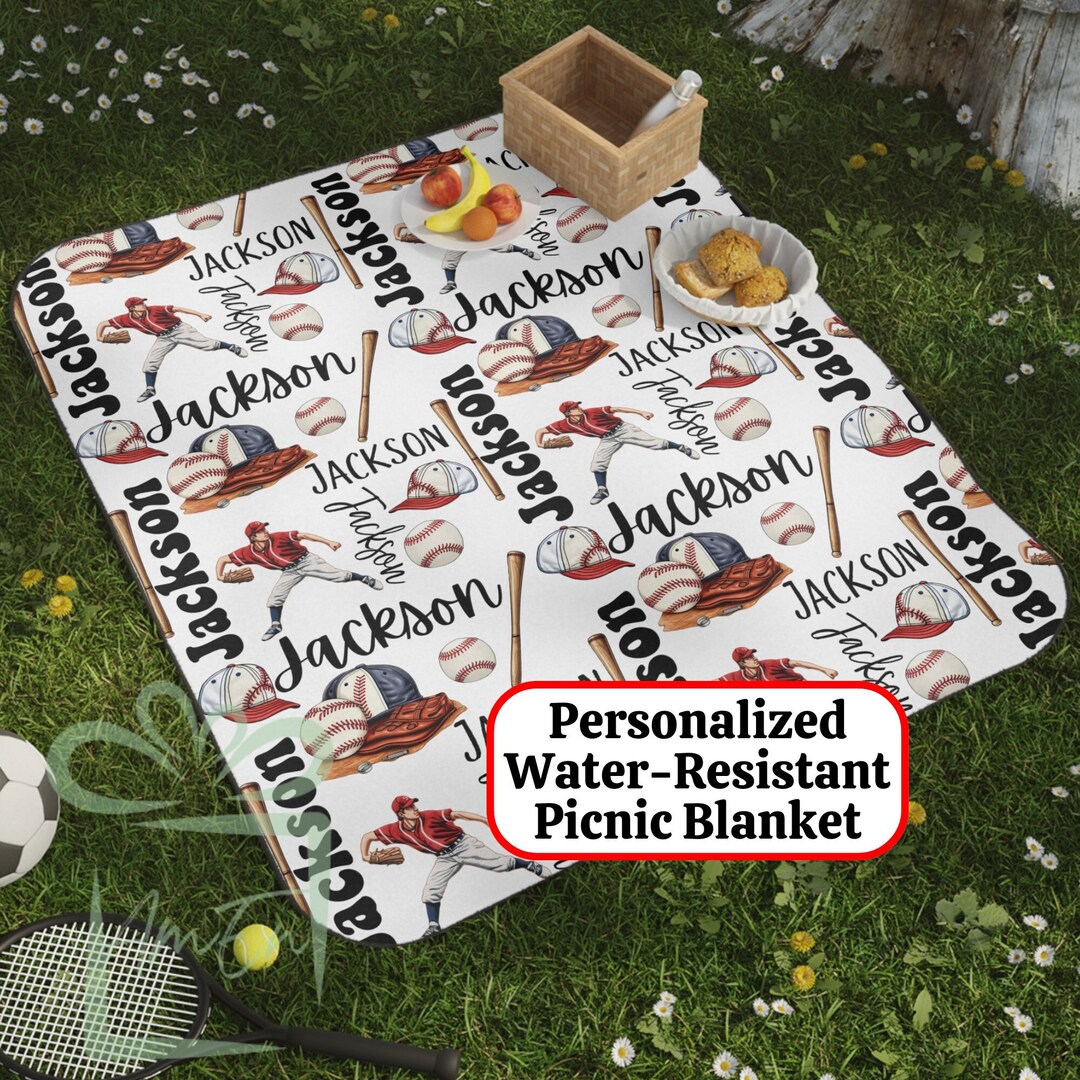 Personalized Baseball Picnic Playmat Blanket, Custom Name Sport Ball ...
