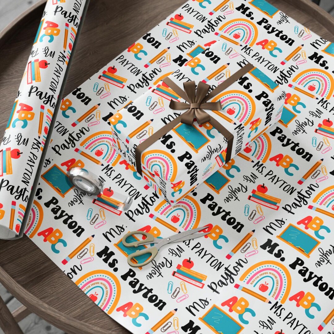 Custom Name Teacher Wrapping Paper Roll, Personalized Name Teaching All ...