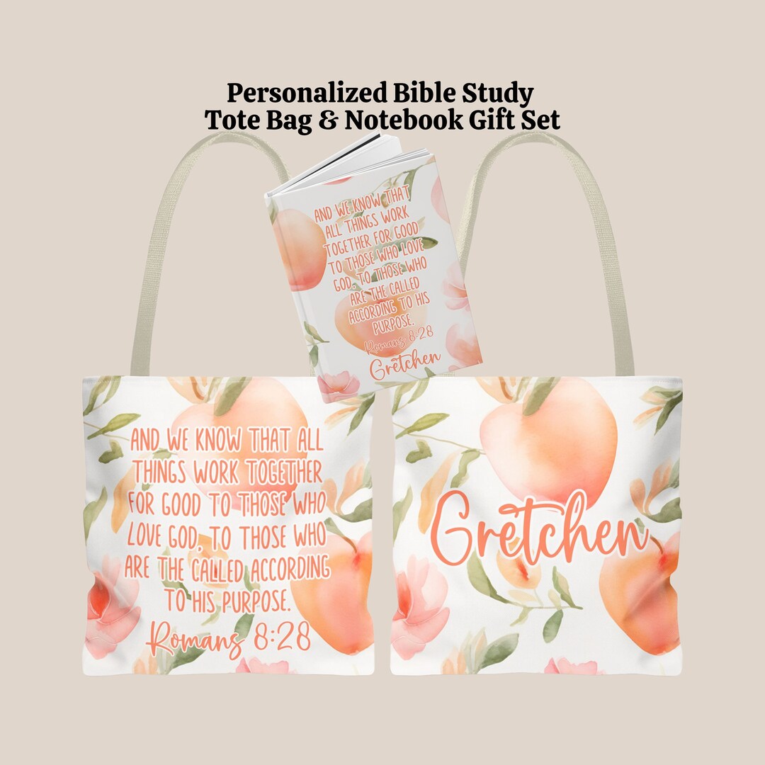 Personalized Bible Study Tote Bag & Journal Gift Set, Custom Fruit of ...