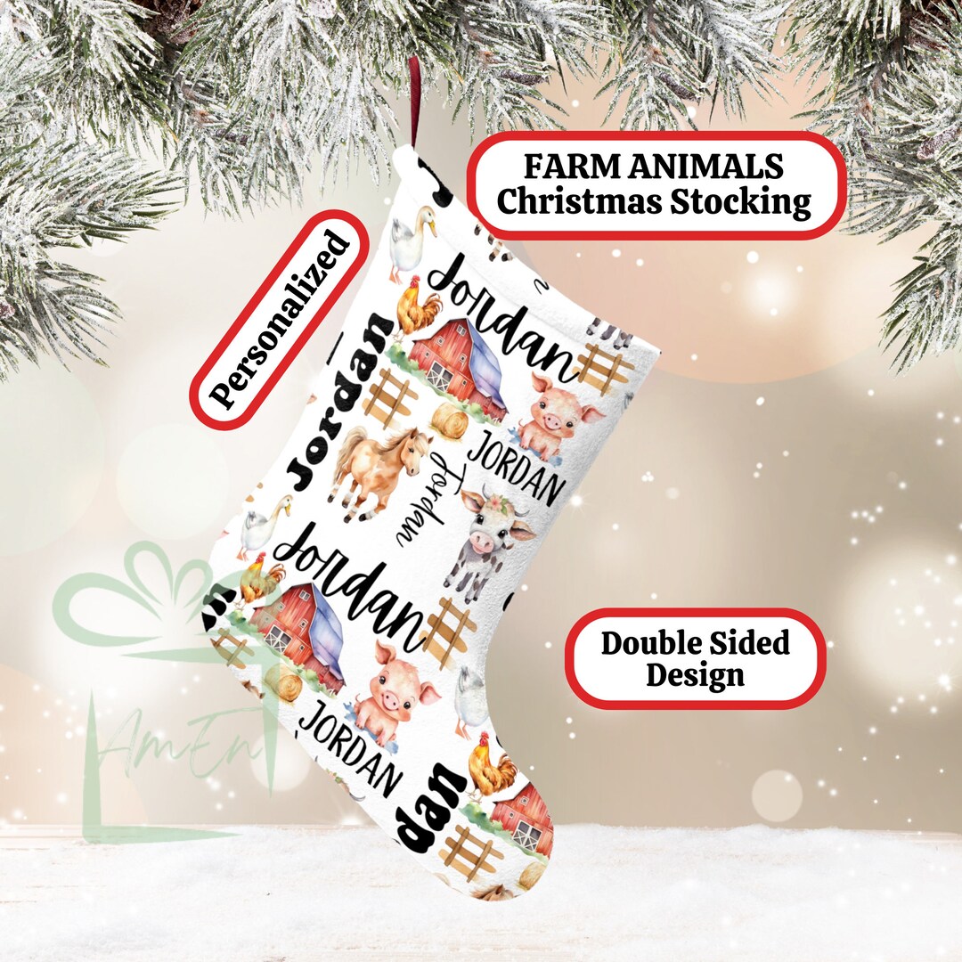 Custom Farm Animal Christmas Stocking, Personalized Children's Name ...