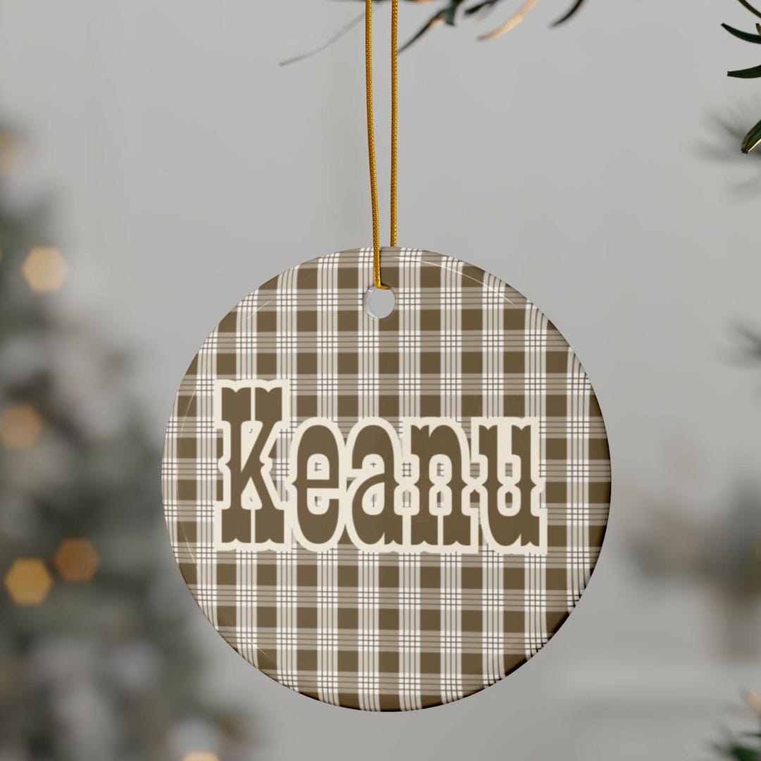 Personalized Neutral Brown Palaka Print Christmas Ornament Gift, Large ...