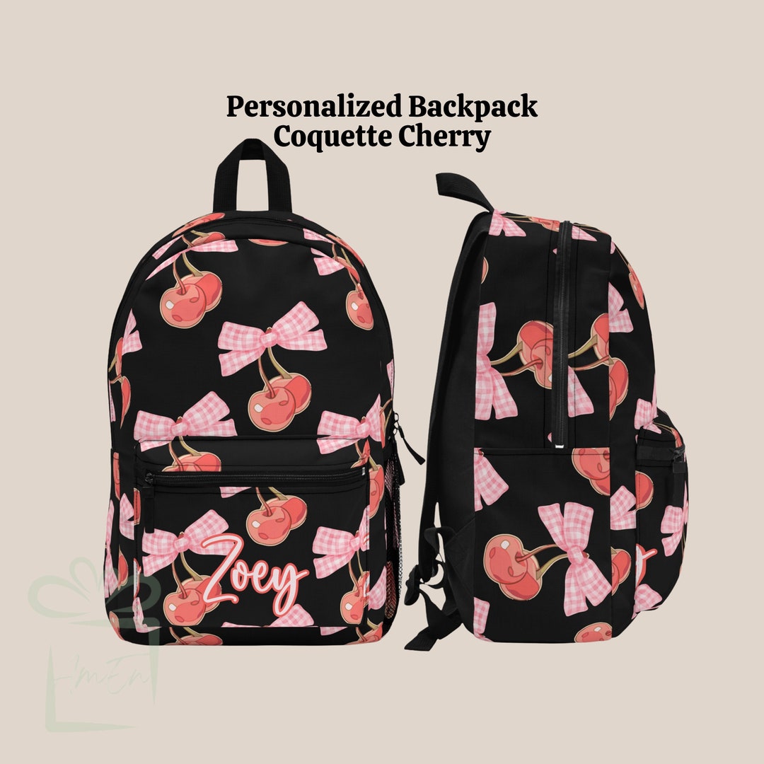 Personalized Coquette Cherry Backpack Lunch Bag Tumbler Set, Gingham ...