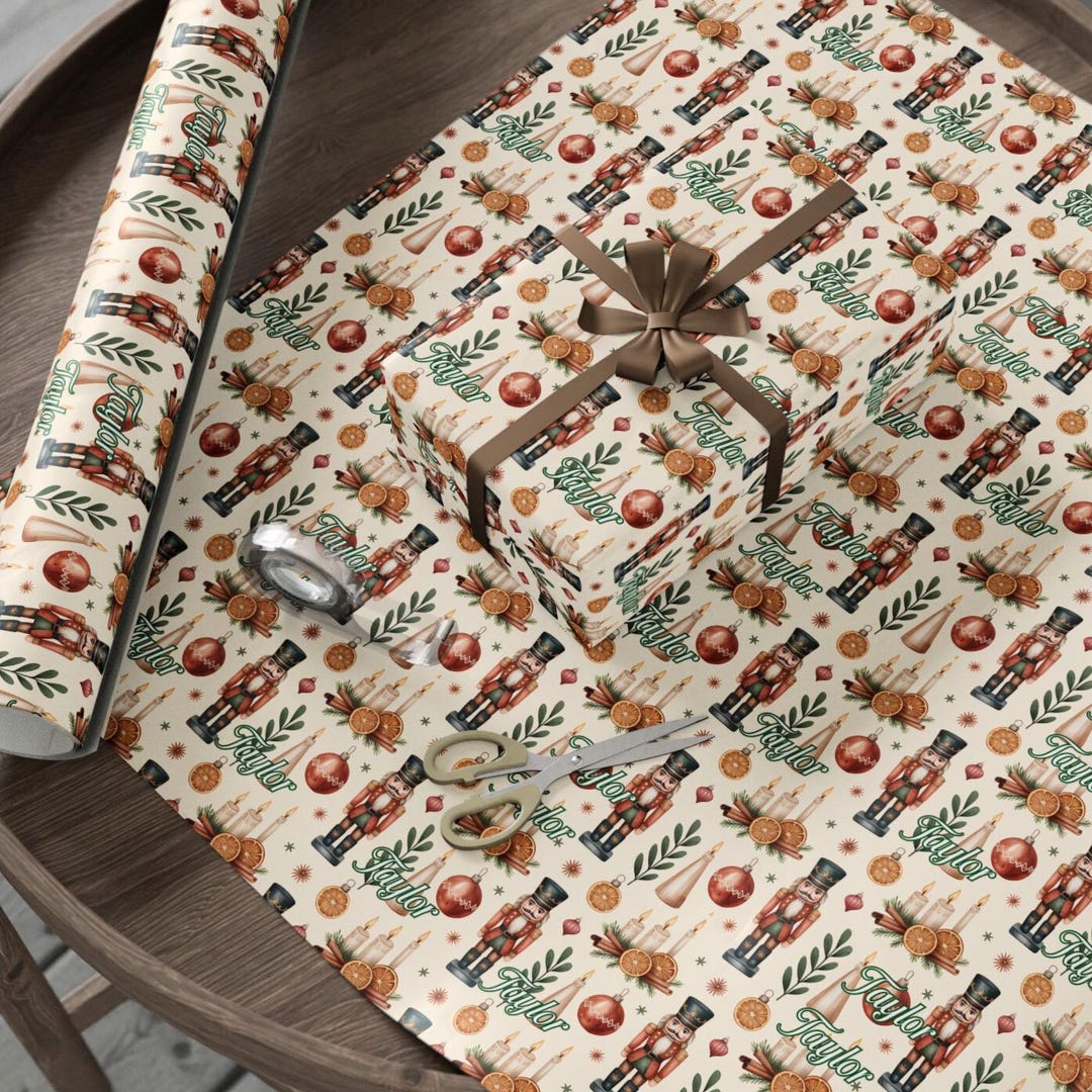 Personalized Name Neutral Nutcracker Christmas Wrapping Paper Roll ...